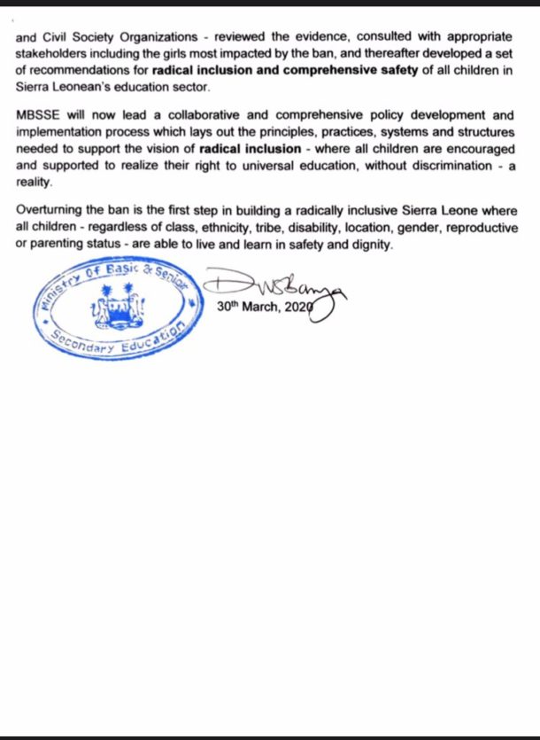 H.E. President Julius Maada Bio overturns ban that excluded pregnant ...