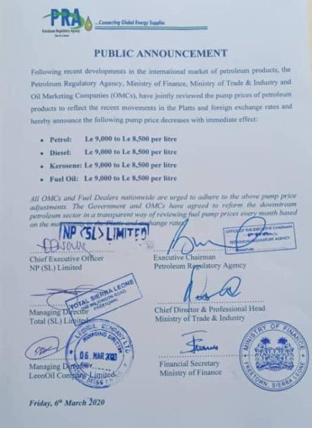 Sierra Leone decreases it fuel price - SwitSalone