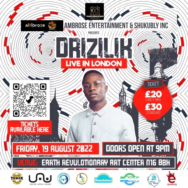 Drizilik Announces Live Concert in London - SwitSalone
