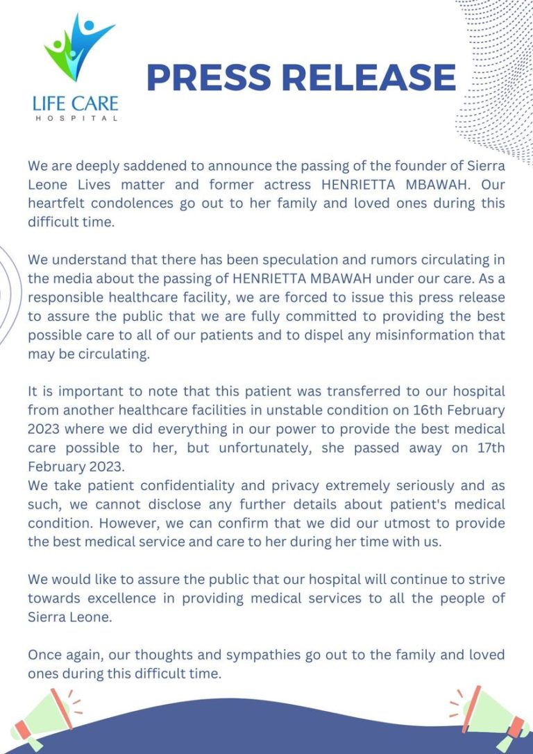 Life Care Hospital eschew responsibility for Henrietta Mbawah’s death ...