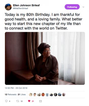 Liberia: Ellen Johnson Sirleaf starts new chapter by joining @Twitter ...