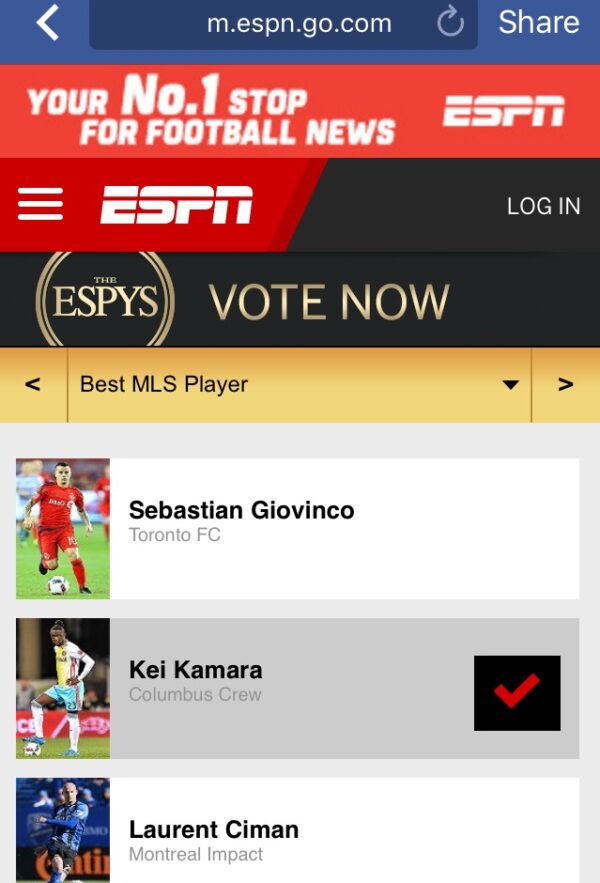 Sierra Leone Sports: Go Vote for Kei Kamara for the MLS - ESPY Awards ...