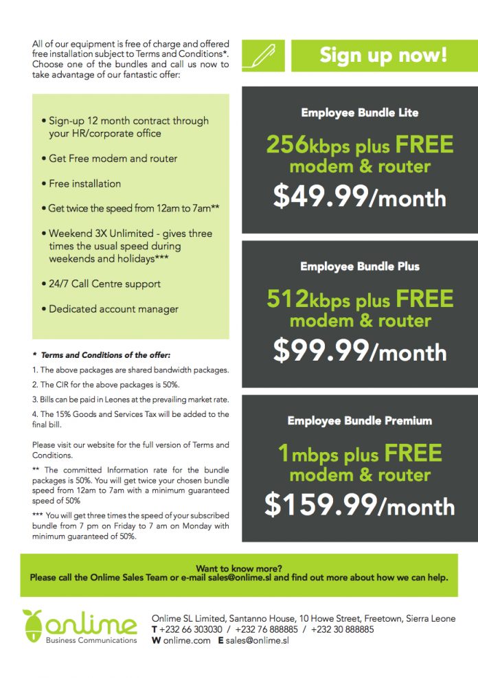 Sierra Leone: Onlime introduces new internet packages for business ...