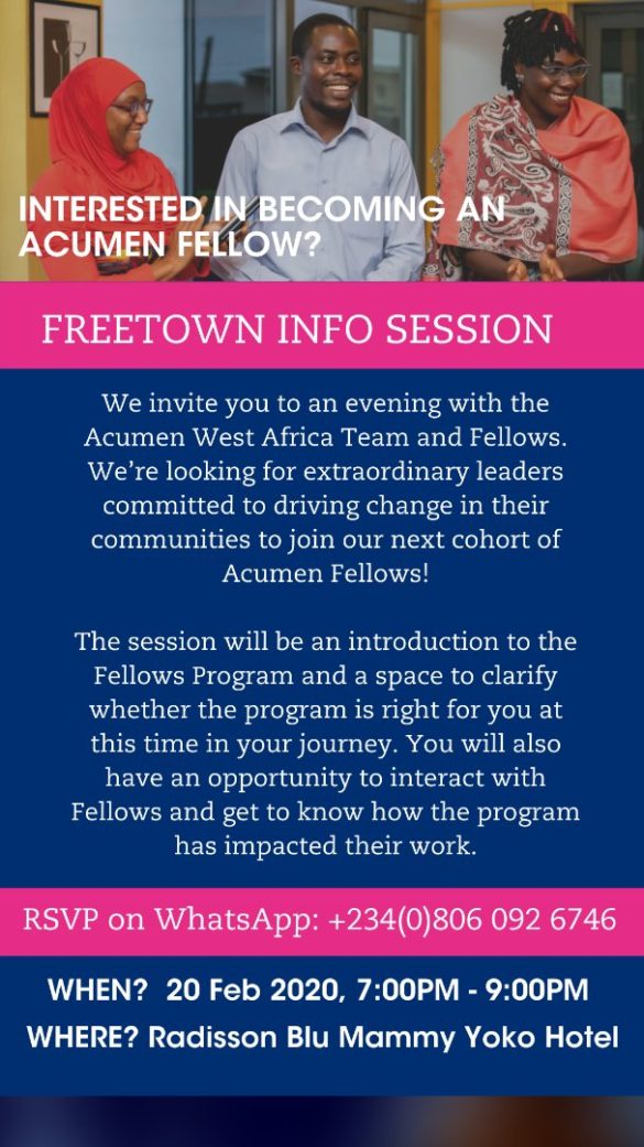 Acumen West Africa Fellow's Team to hold info session for fellowship ...